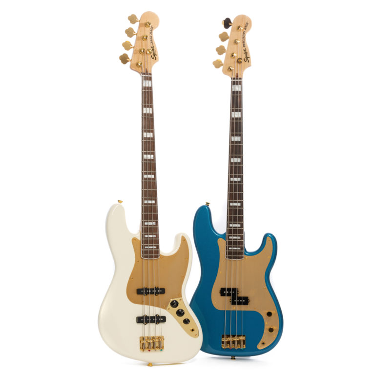 Squier 40th Anniversary Series Gold Edition: Jazz Bass & Precision Bass ...